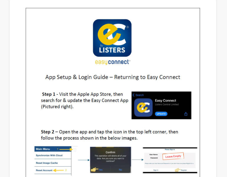 Returning to Easy Connect - App Setup & Login Guide - Lister Windows